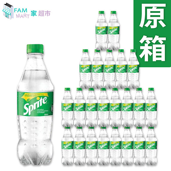 雪碧 原箱24樽 樽裝雪碧檸檬青檸味汽水 500ml X 24樽 Fammart 家 超巿